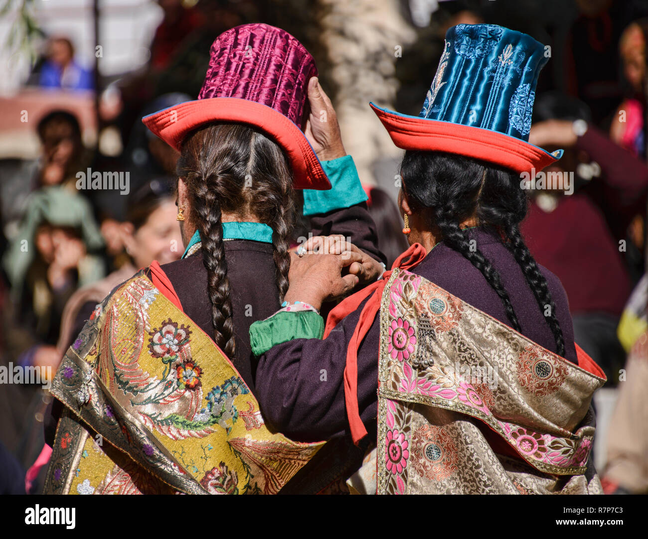 Ladakhi women in traditional dress at a Tara prayer gathering, Leh ...