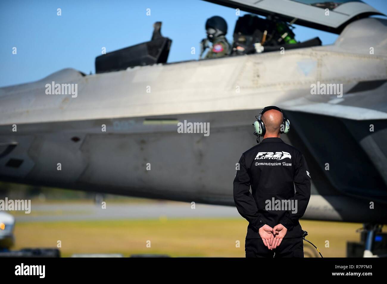U.S. Air Force Senior Airman Nicholas Banducci, F-22 Raptor Demonstration Team crew chief ...