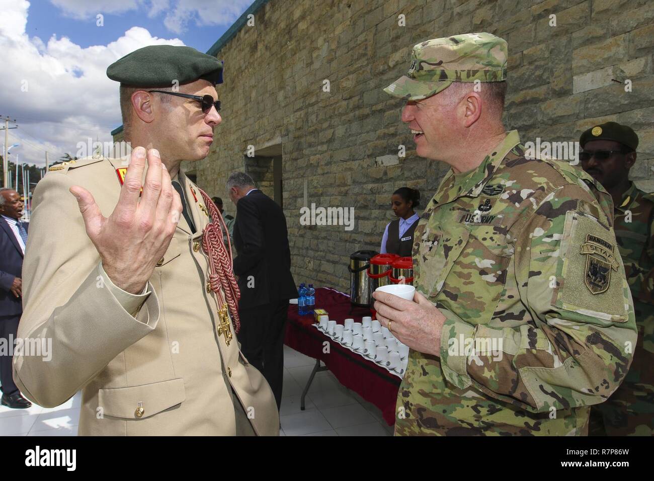 U.S. Army Africa commander, Maj. Gen. Joseph Harrington, talks with Lt ...