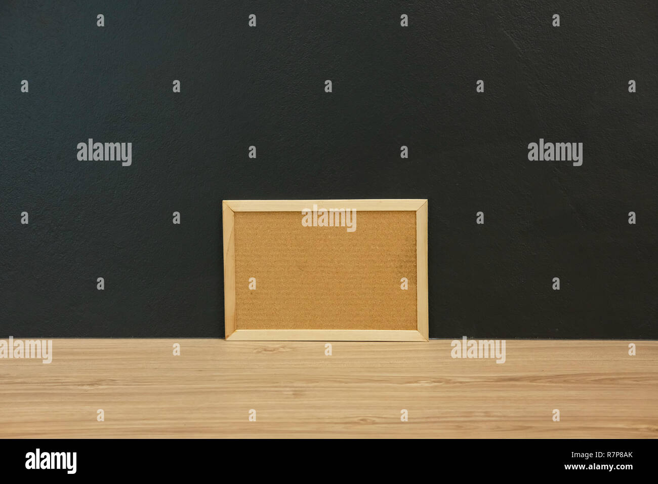 blank cork board on wooden desk. empty bulletin corkboard Stock Photo ...