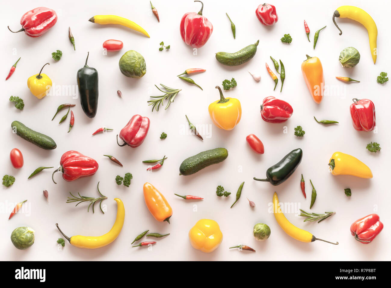 vegetables baby mix and greens, flat lay, top view, minimal background ...