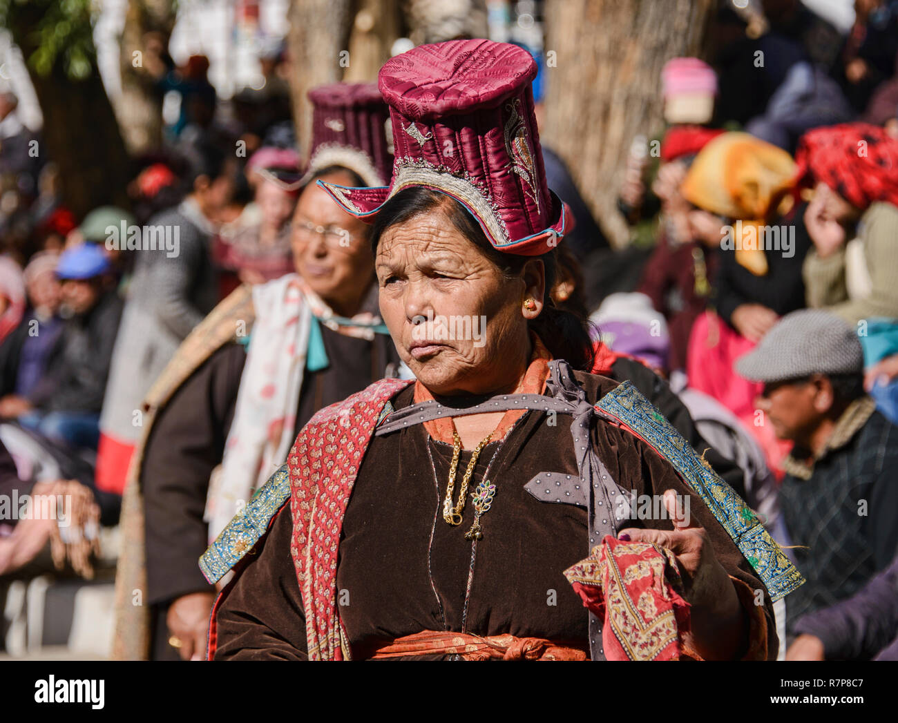 Ladakhi women in traditional dress at a Tara prayer gathering, Leh ...