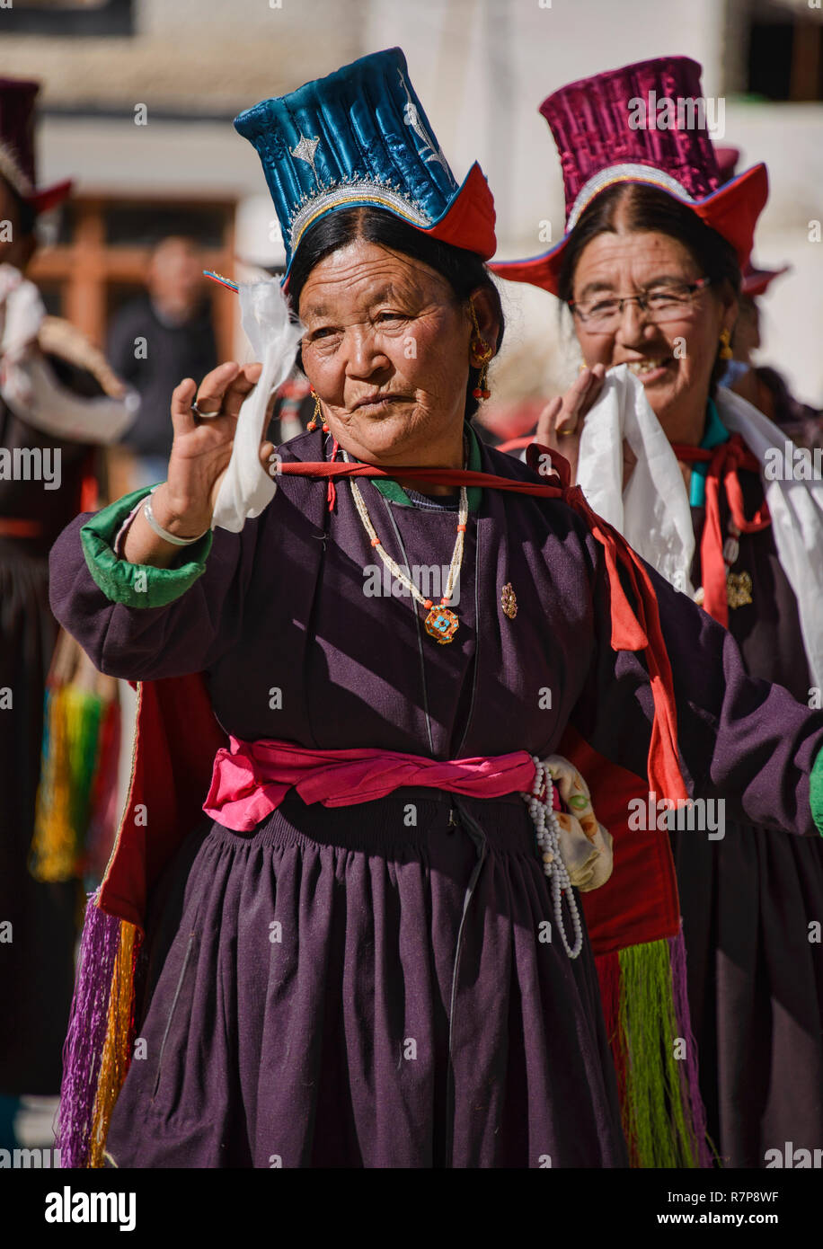 Ladakhi women in traditional dress at a Tara prayer gathering, Leh ...