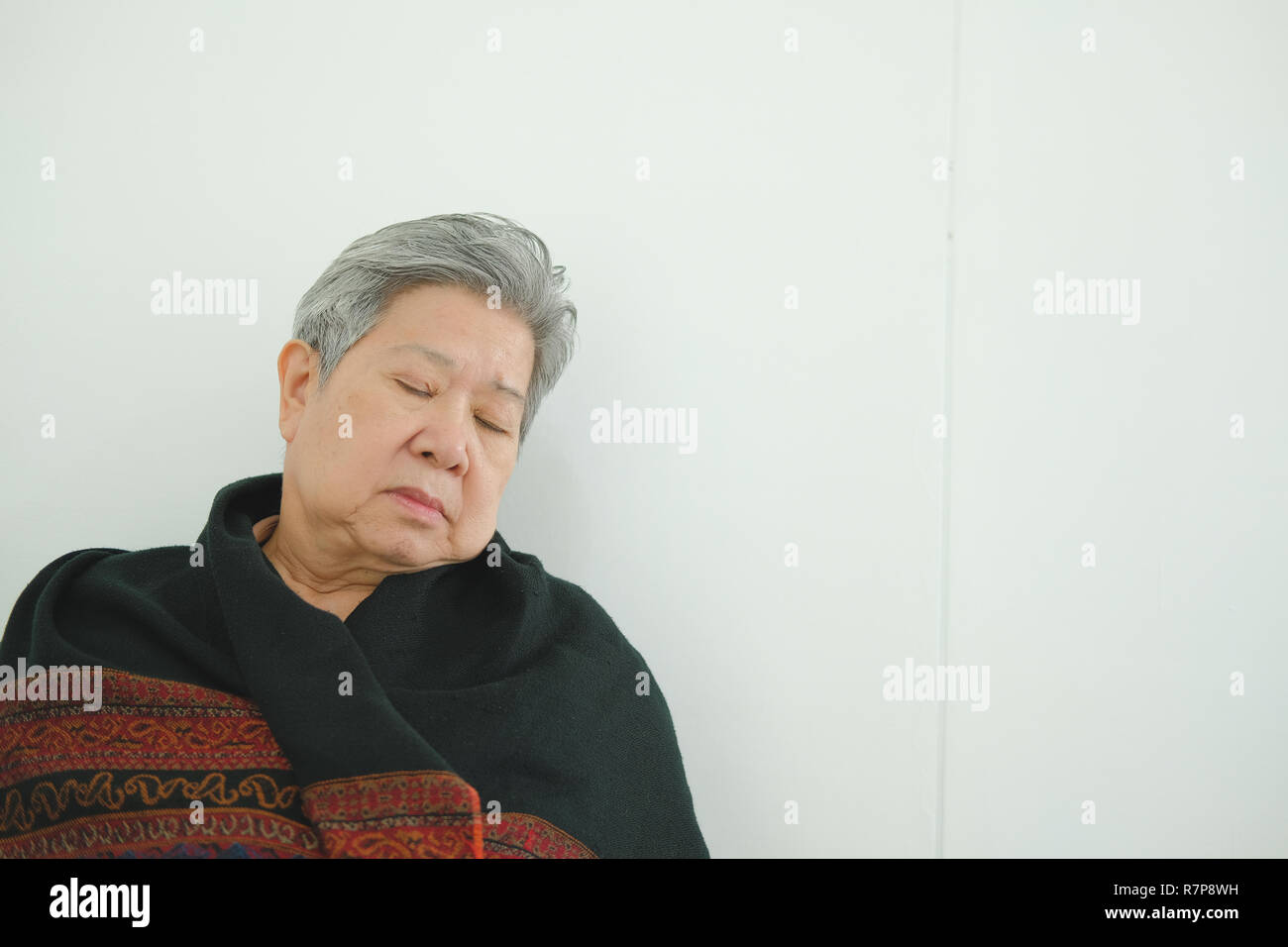 elder woman taking a nap. asian elderly female senior napping sleeping ...