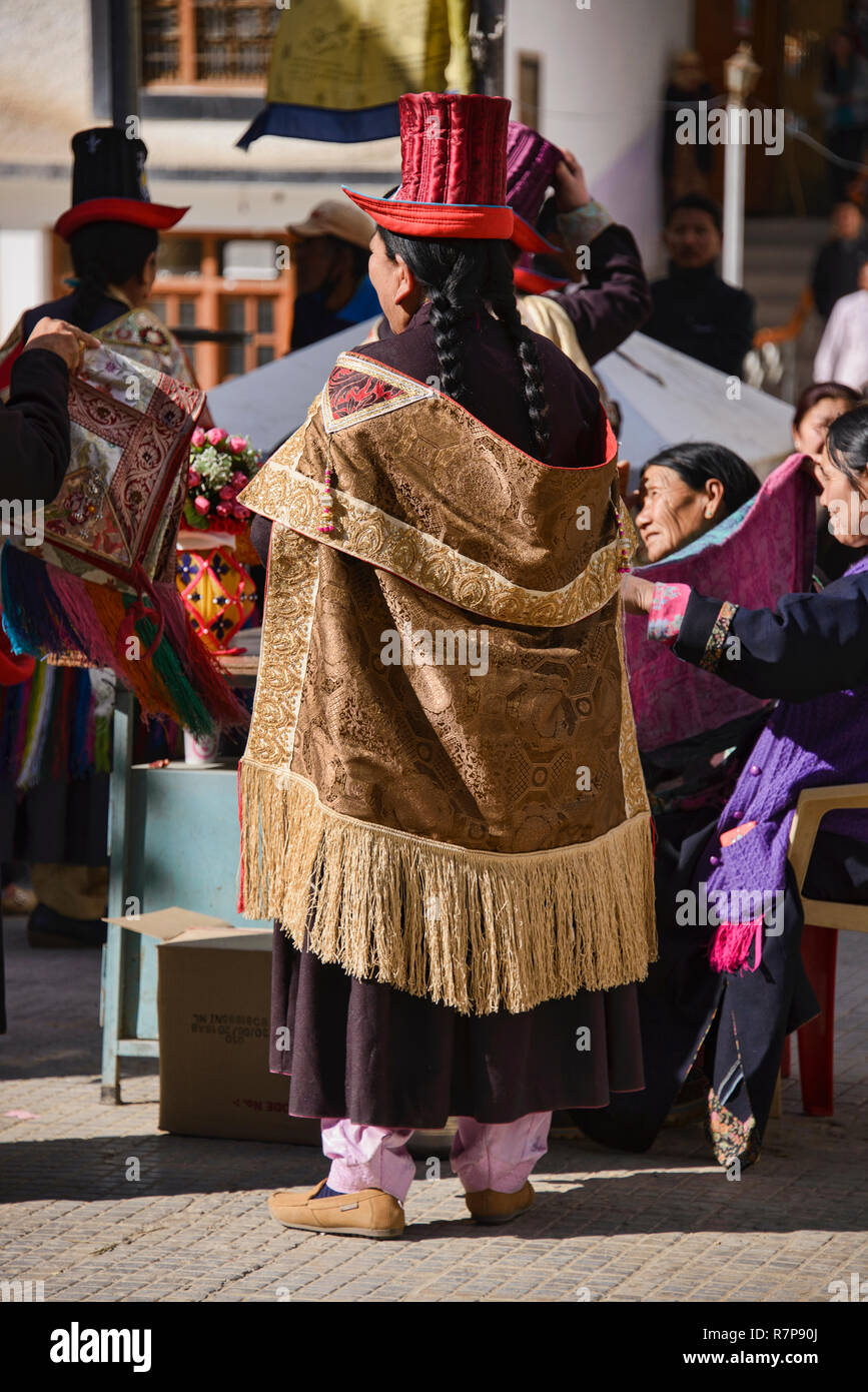 Ladakhi women in traditional dress at a Tara prayer gathering, Leh ...