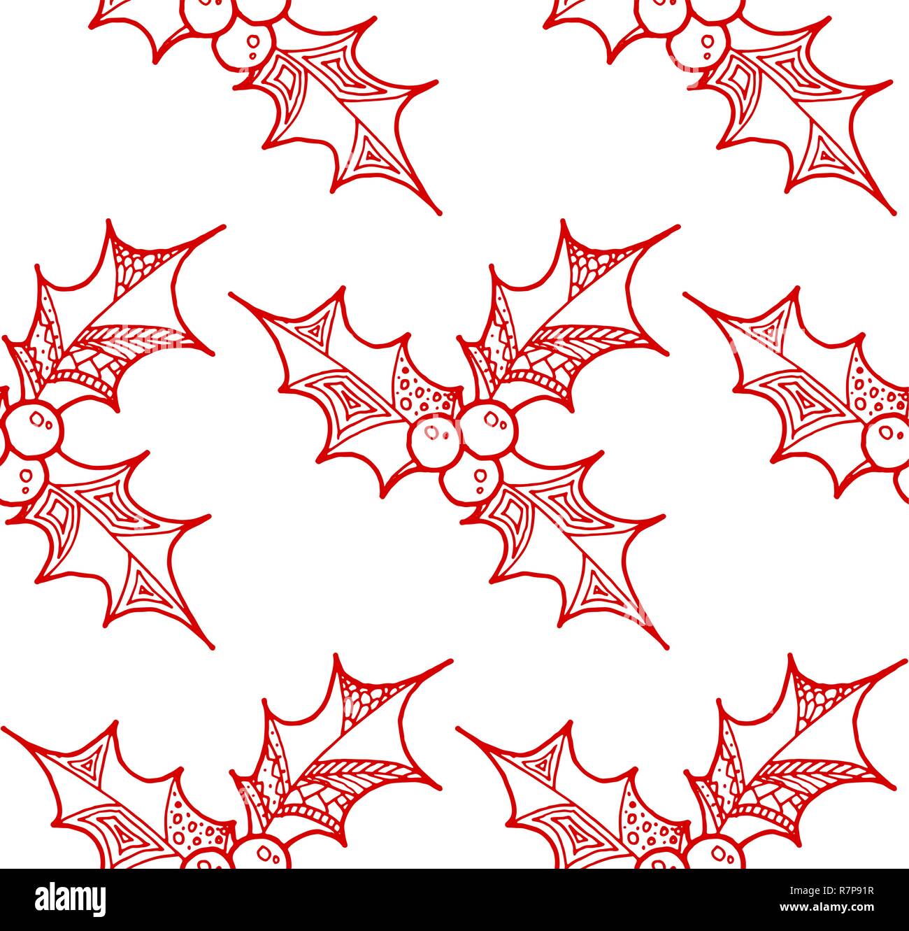 Vector seamless pattern of Christmas decorative symbol - holly ...