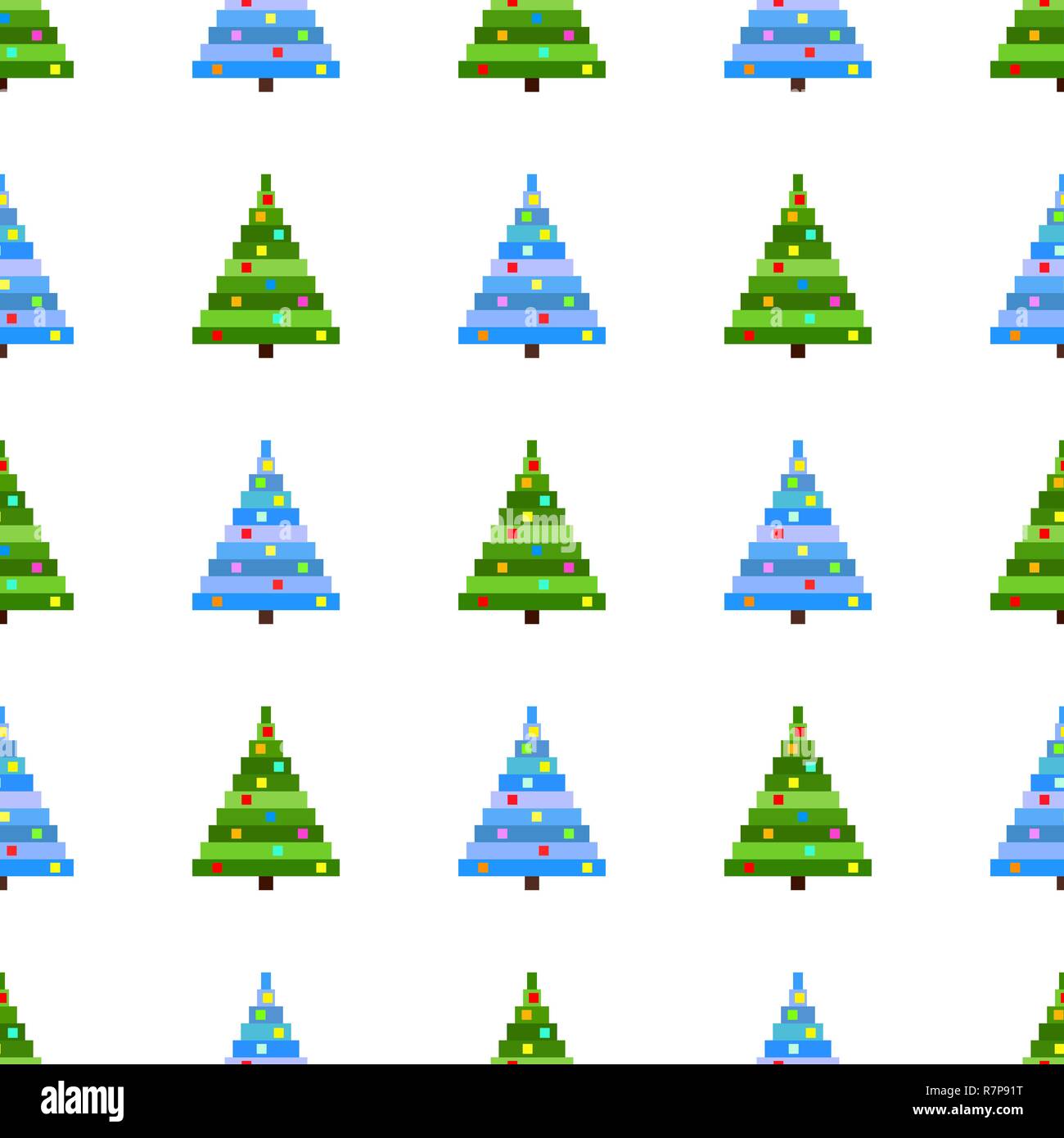 Vector seamless pattern of pixel art Christmas tree on white background ...