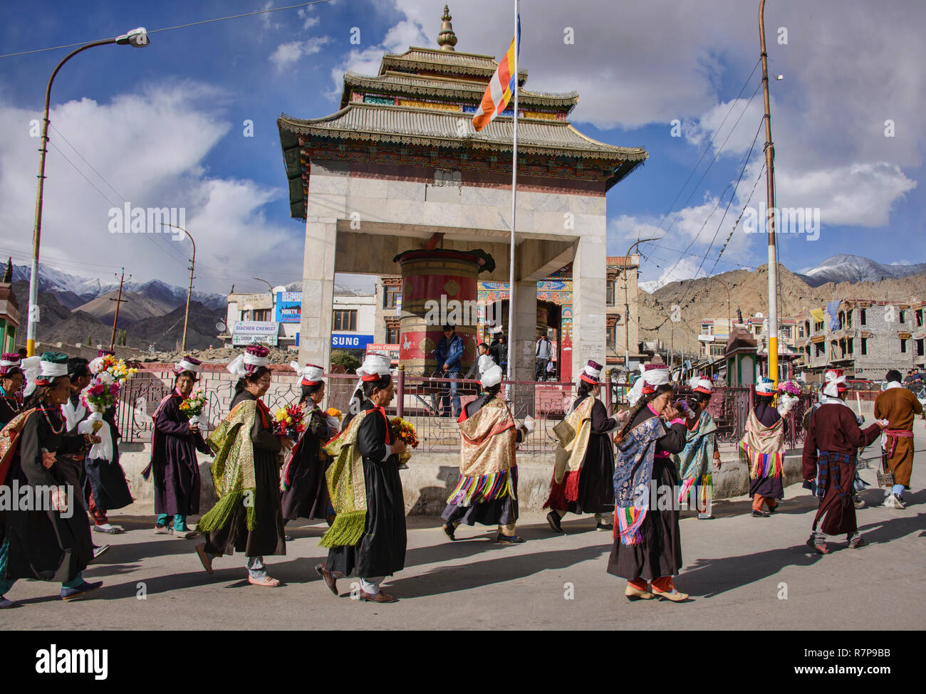 Ladakhi women in traditional dress at a Tara prayer gathering, Leh ...