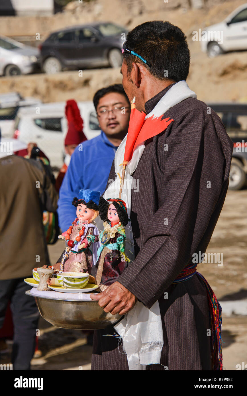 Monks burn an effigy at a Tara prayer festival, Leh, Ladakh, India ...