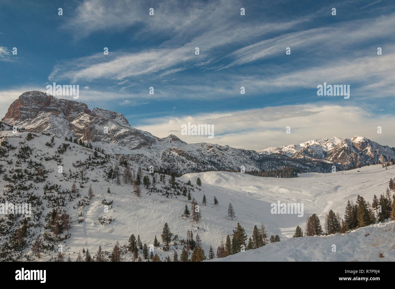 Winter view of Croda Rossa d'Ampezzo, Dolomites, Veneto, Italy Stock ...