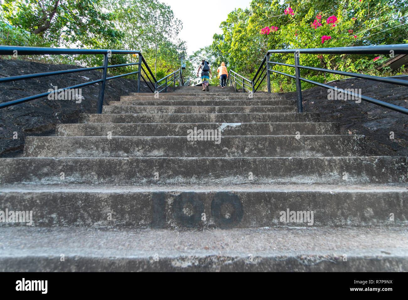 People climbing the stairs at Mt.Tapyas, Palawan, Philippines Stock ...