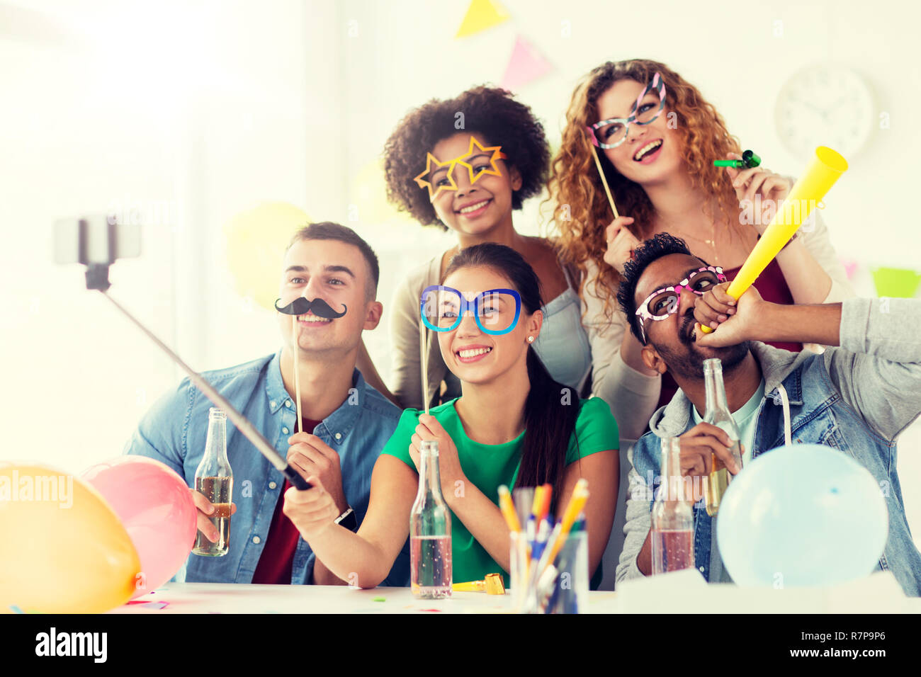 happy team taking selfie at office party Stock Photo - Alamy