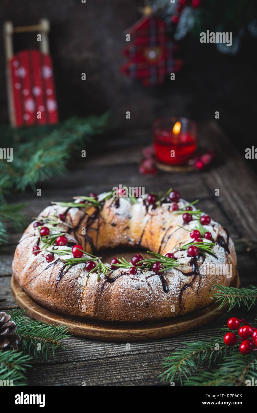 Traditional homemade christmas cake holiday dessert with cranberry and ...