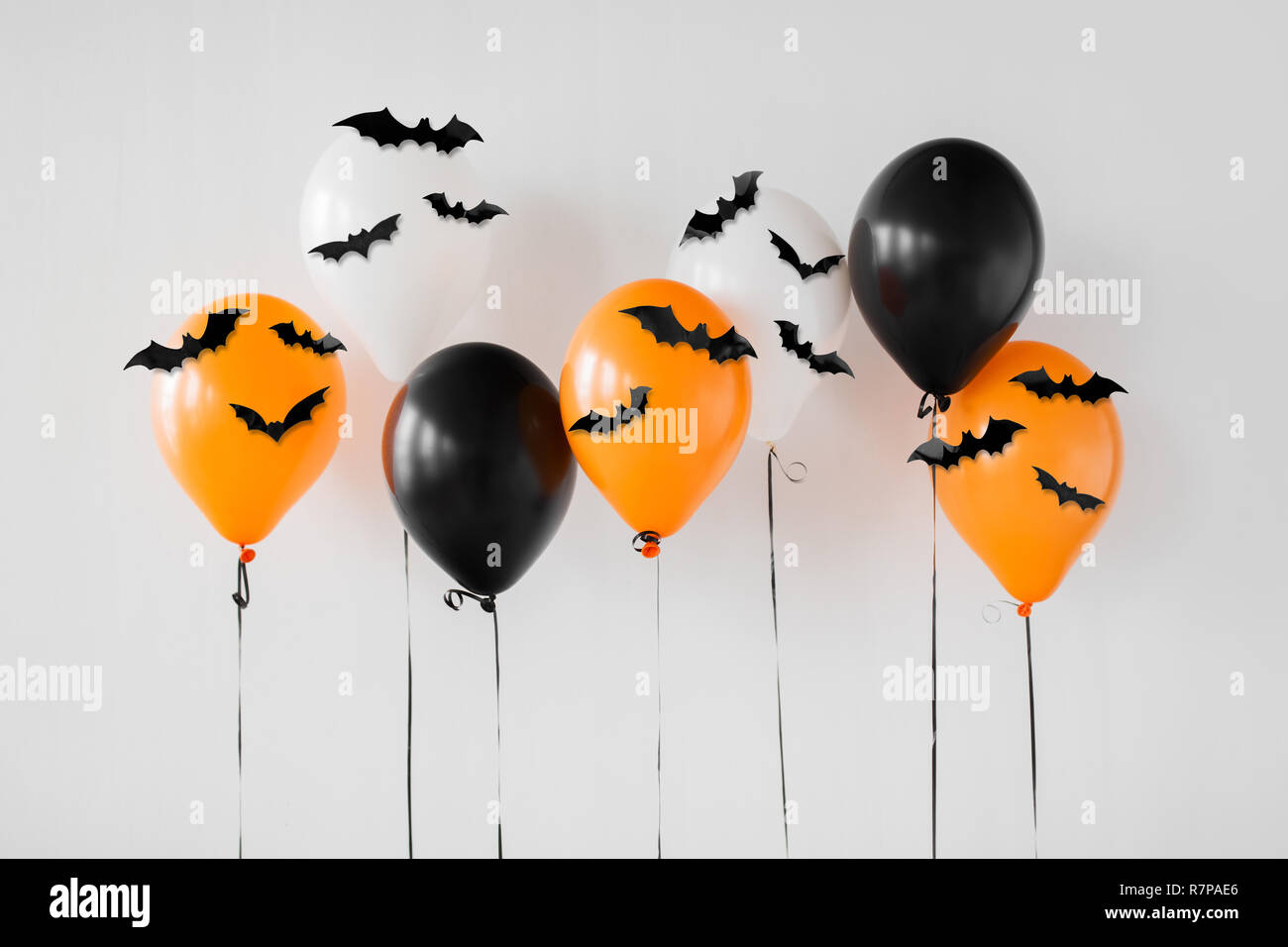 halloween party balloons with black bats Stock Photo - Alamy
