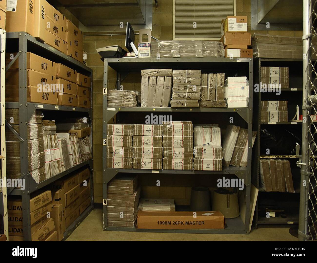 Boxes are shown in the storage unit at the base contract postal unit ...