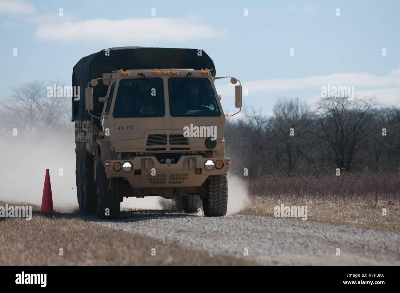 A 416th TEC Soldier goes through the brake test portion of the off-road ...
