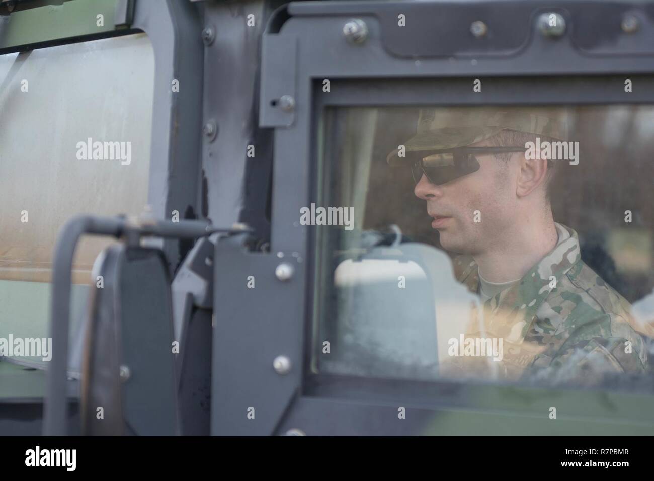 Cpt. Zachary Galaboff, 416th TEC HHC commander, checks the gauges on an ...