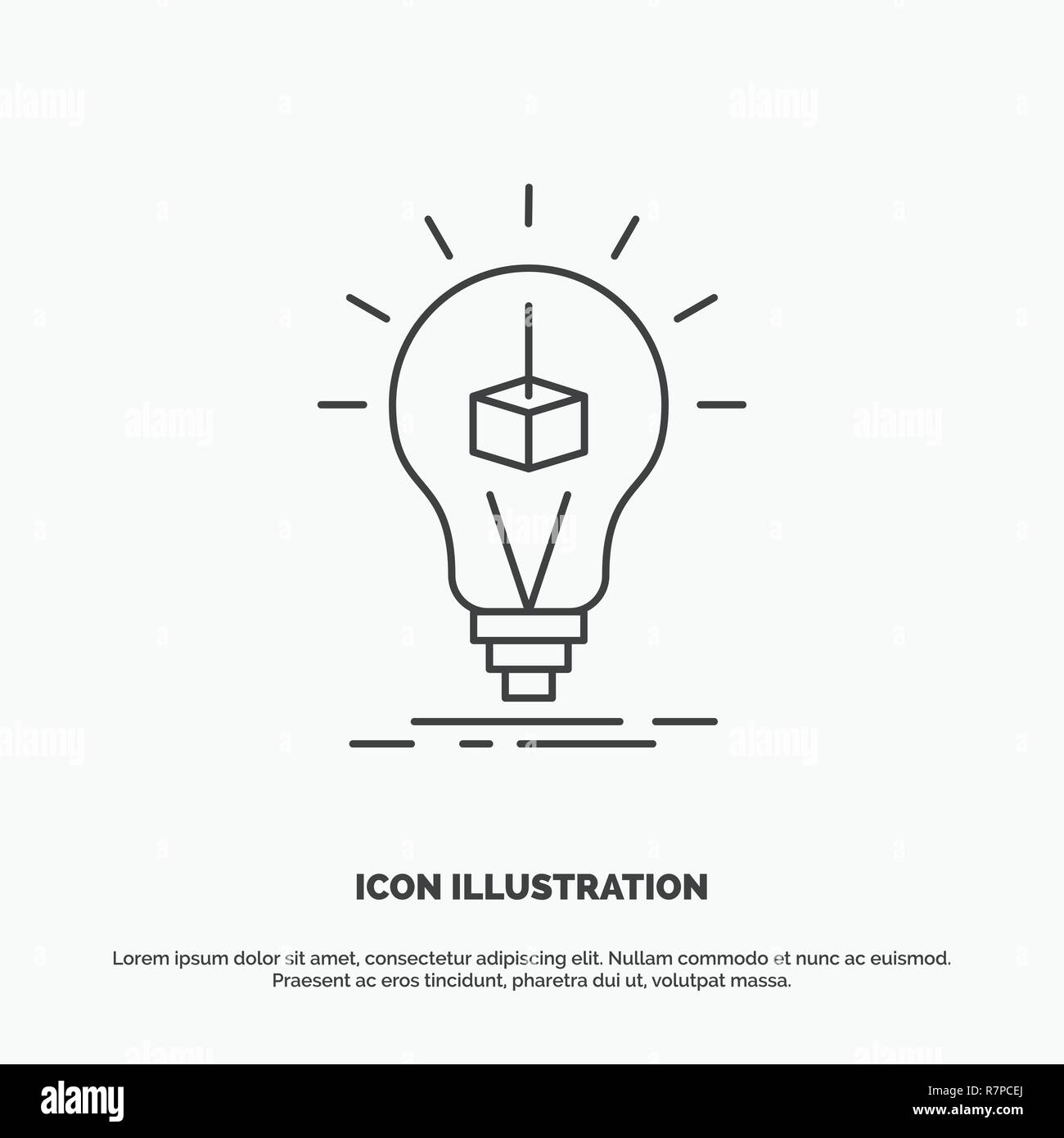 3d Cube Idea Bulb Printing Box Icon Line Vector Gray Symbol For Ui And Ux Website Or