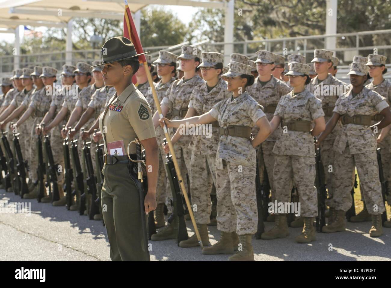 U.S. Marine Corps Staff Sgt. Trelaine Buffaloe, senior drill instructor ...