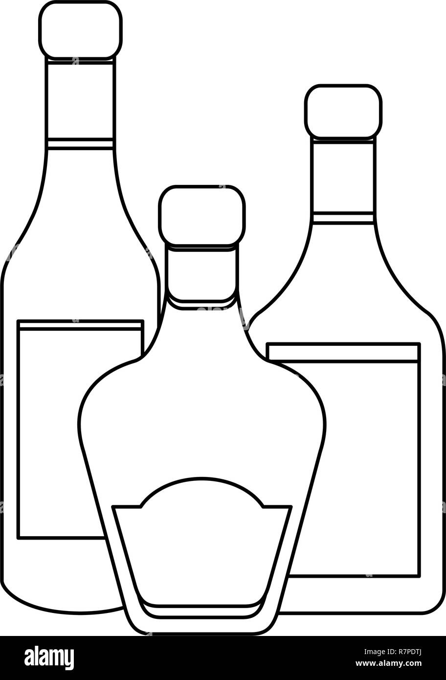 set of alcohol drink bottles in black and white Stock Vector Image ...