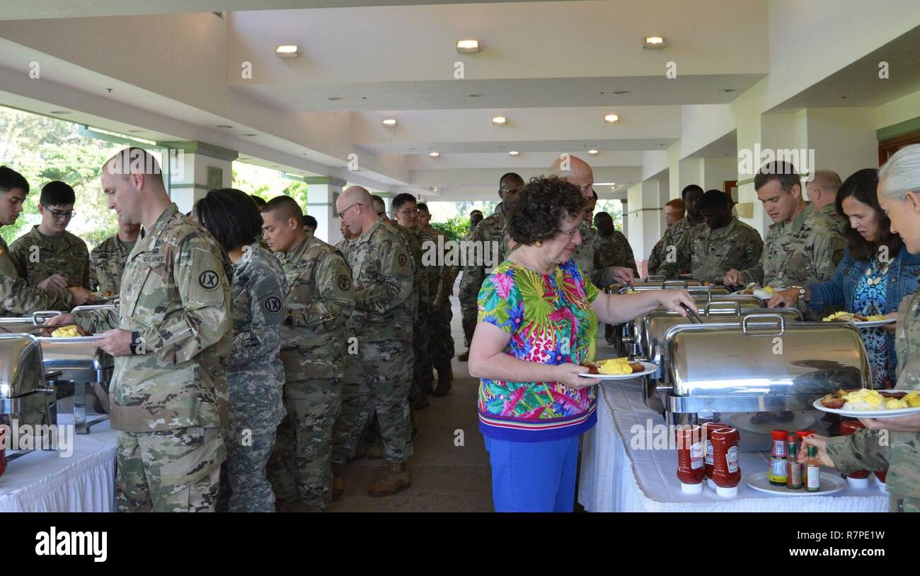 SCHOFIELD BARRACKS — Attendees line up for breakfast at 25th Infantry ...