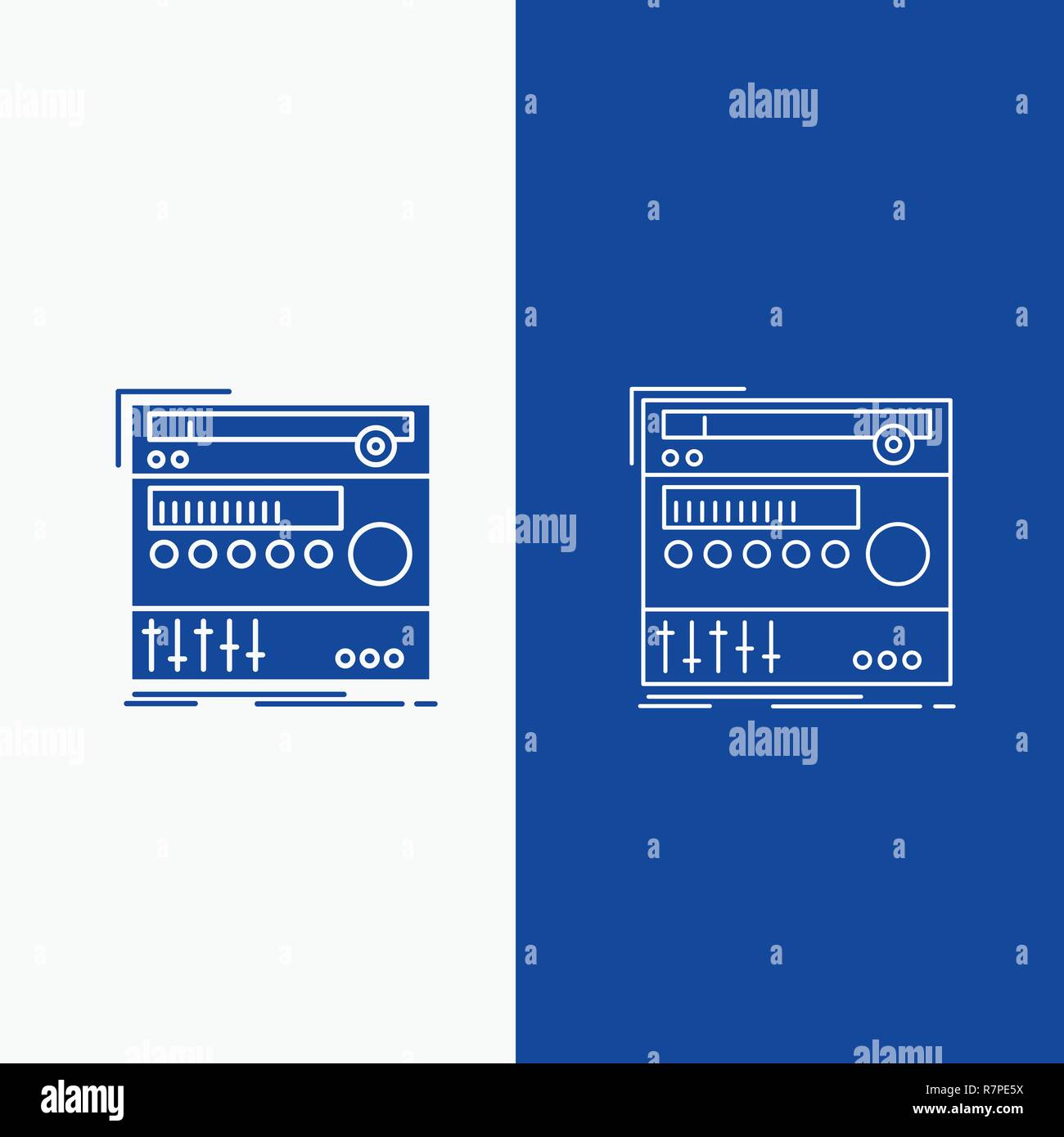 rack, component, module, sound, studio Line and Glyph web Button in Blue color Vertical Banner ...