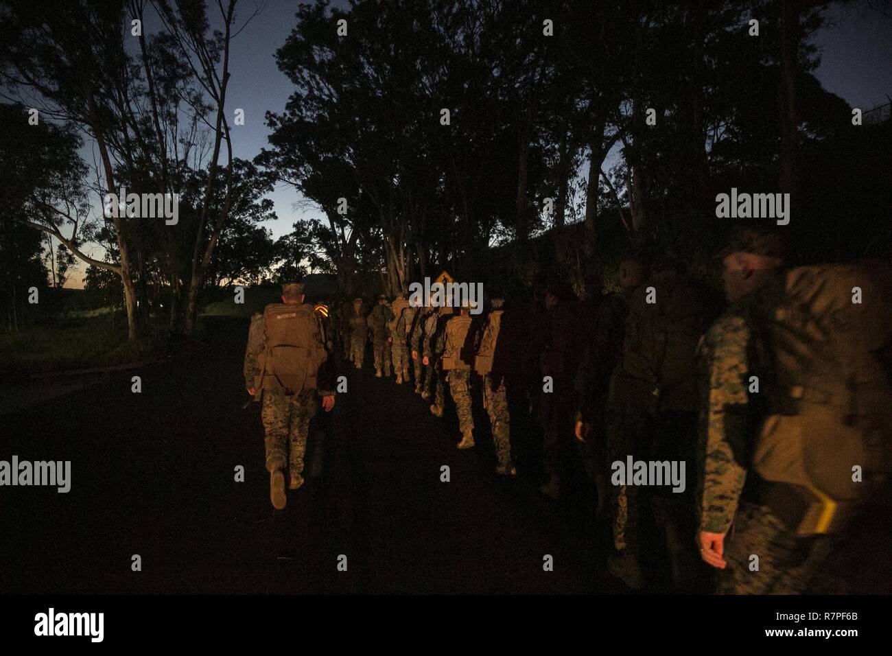 Marines with 1st Marine Division participate in a hike at Marine Corps ...
