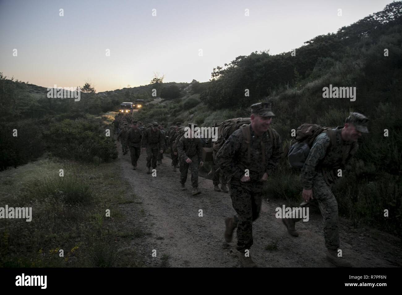 Marines with 1st Marine Division participate in a hike at Marine Corps ...