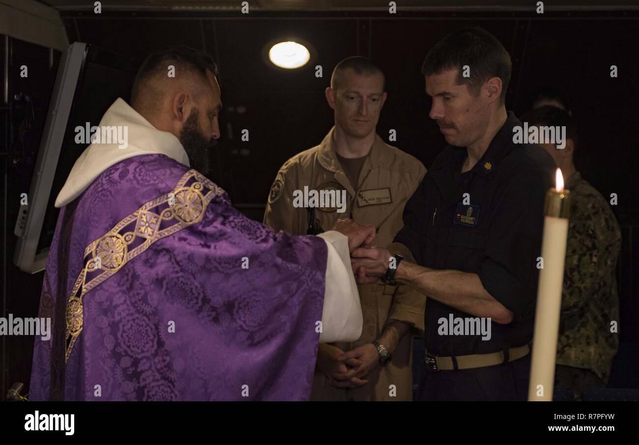ARABIAN GULF Father Jean Michel Rous, the chaplain of the French anti ...