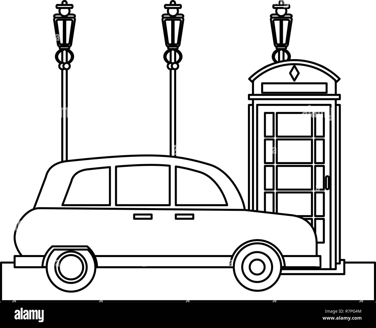 london taxi and telephone cabin in black and white Stock Vector Image ...