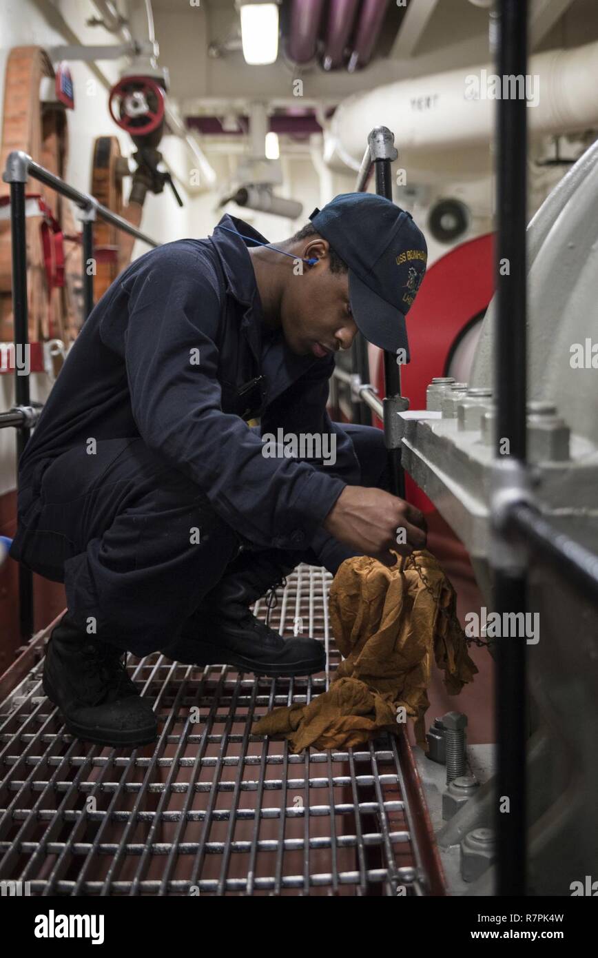PHILIPPINE SEA (March 26, 2017) Machinist's Mate Fireman Michael Okray ...