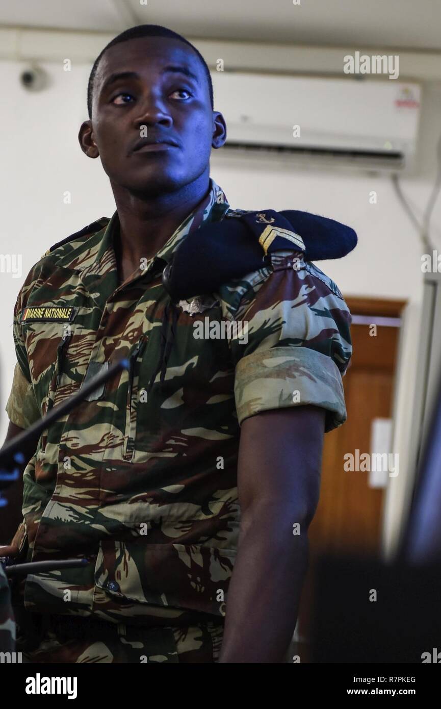 DOUALA, Cameroon (March 25, 2017) A Cameroonian Sailor stands watch in ...