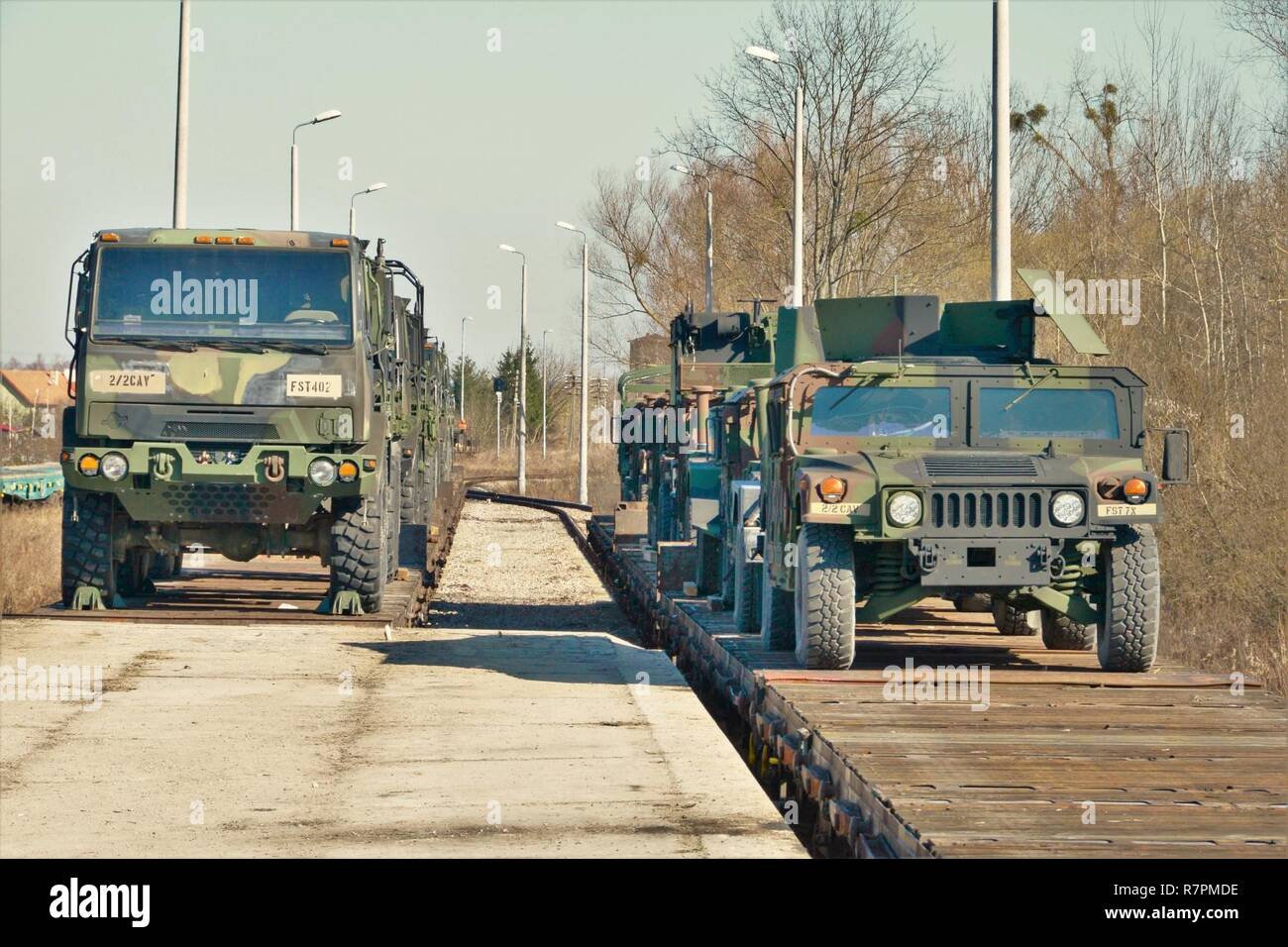 U.S. Army wheeled vehicles from the 2nd Stryker Cavalry Regiment ...