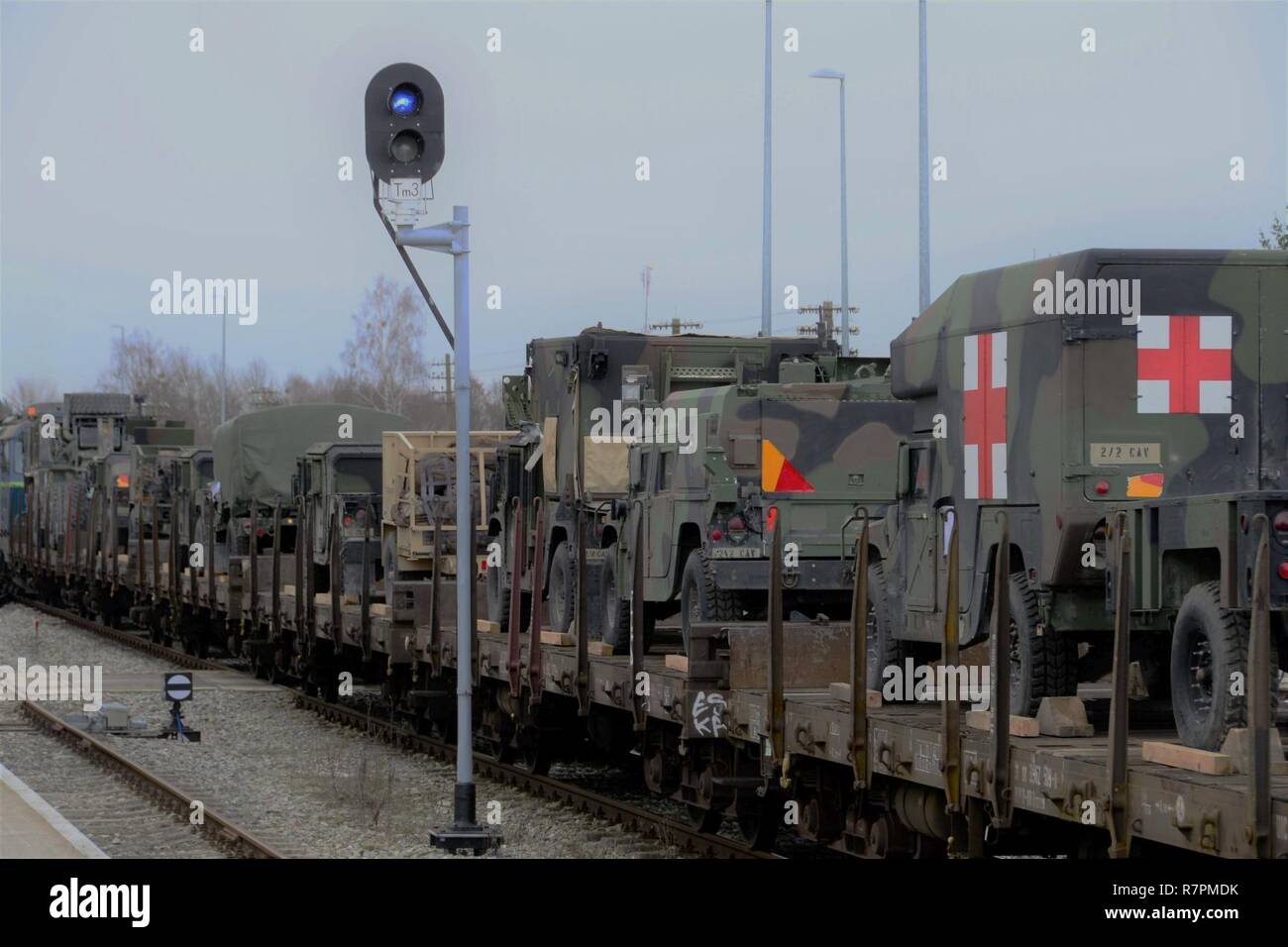 U.S. Army wheeled vehicles from the 2nd Stryker Cavalry Regiment ...