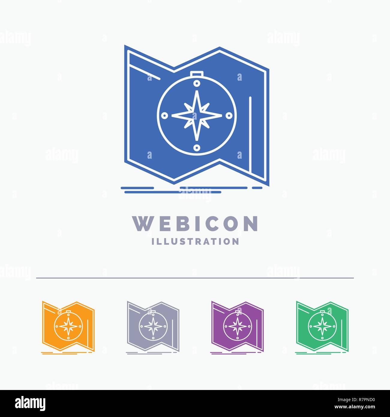 Direction Explore Map Navigate Navigation 5 Color Glyph Web Icon Template Isolated On White