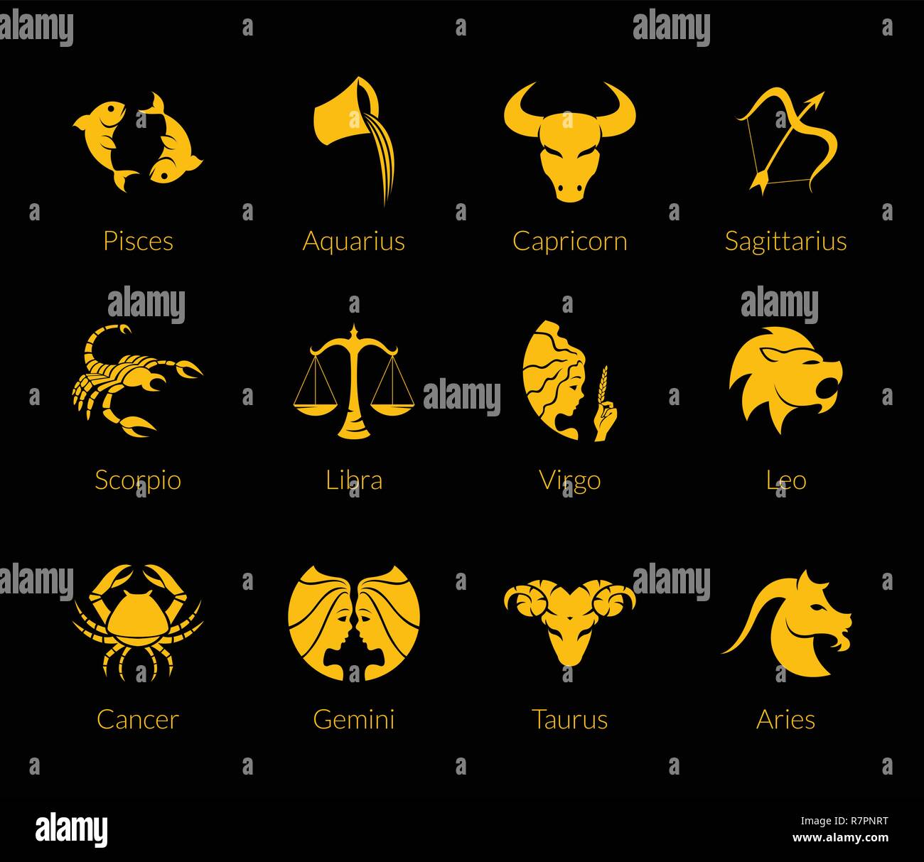 Golden zodiac signs icons hi-res stock photography and images - Alamy