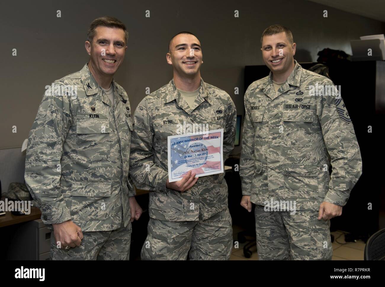 Col. John Klein (left), 60th Air Mobility Wing commander and Chief ...