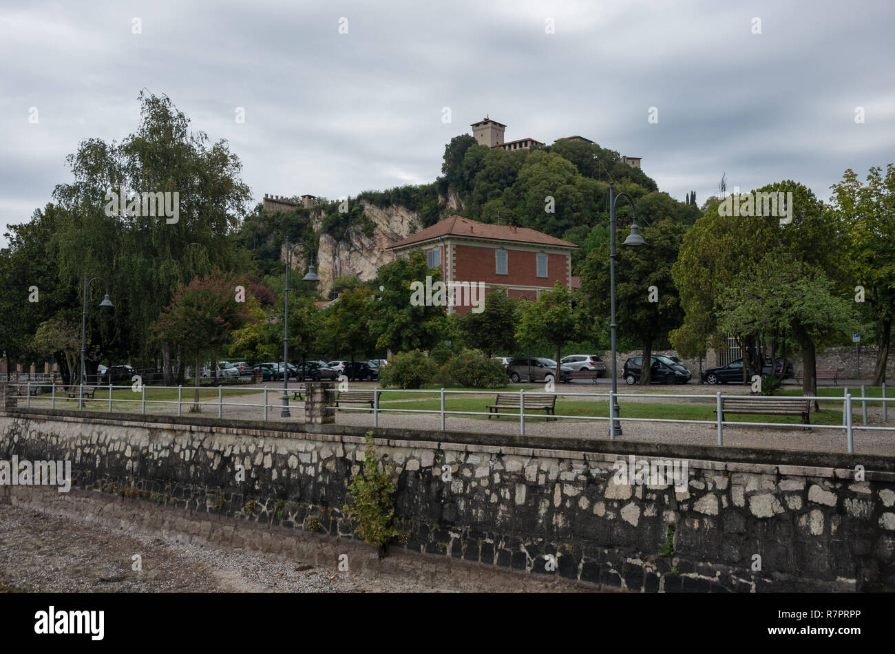 Rocca di Angera castle, view out off Angera town's embankment of lake ...