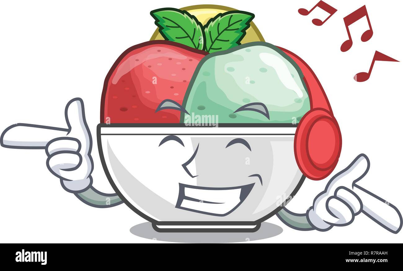 Listening music scoops of sorbet in isolated mascot Stock Vector Image ...