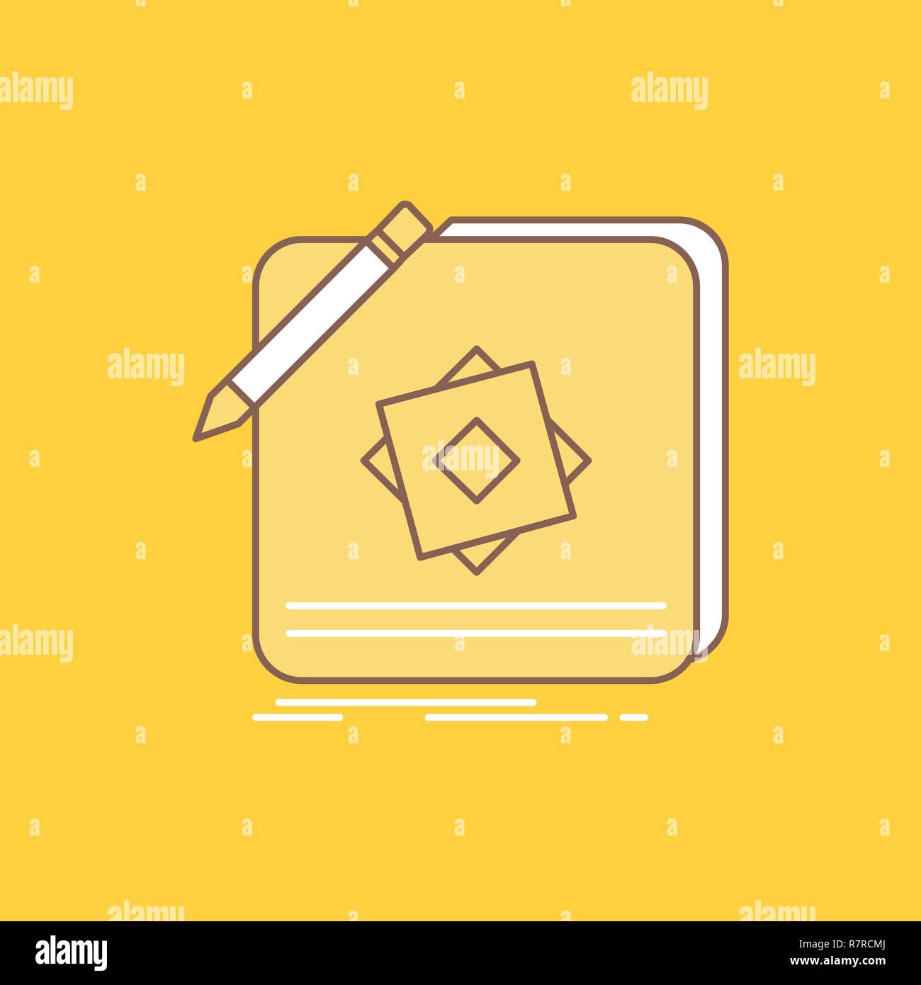 Design, App, Logo, Application, Design Flat Line Filled Icon. Beautiful Logo button over yellow ...
