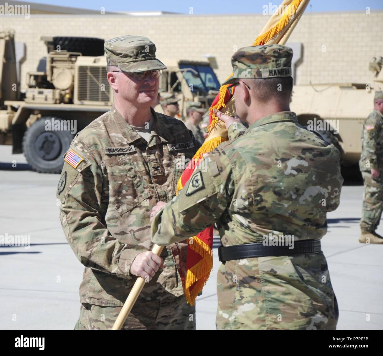 Outgoing 17th Sustainment Brigade commander Vernon L. Scarbrough hands ...