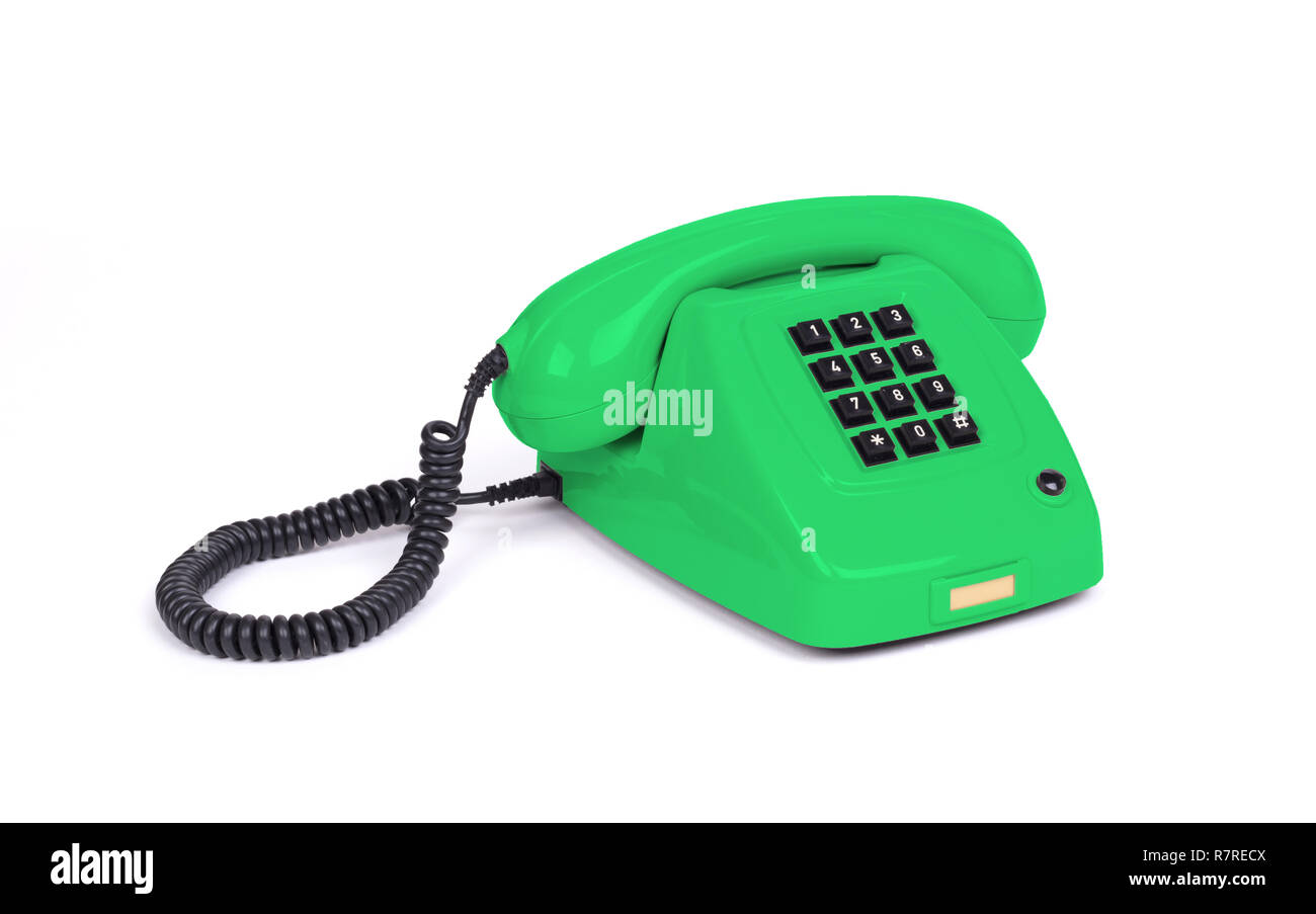 Vintage green telephone with a white background Stock Photo - Alamy