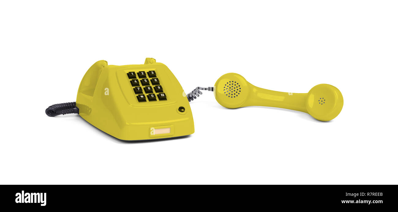 Vintage yellow telephone with a white background Stock Photo - Alamy