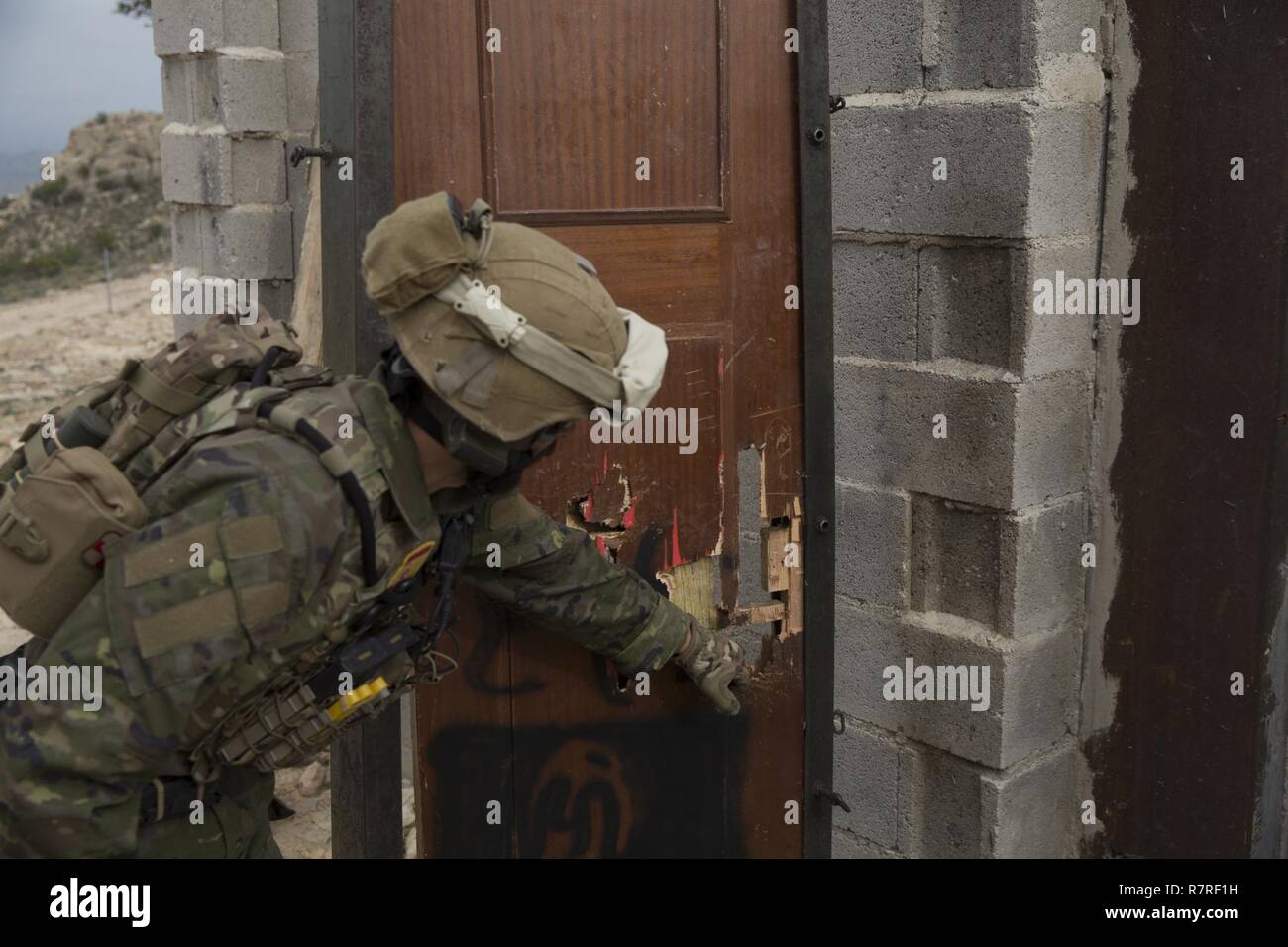 A Spanish 2nd Special Operations Group “Granada” member observes the ...