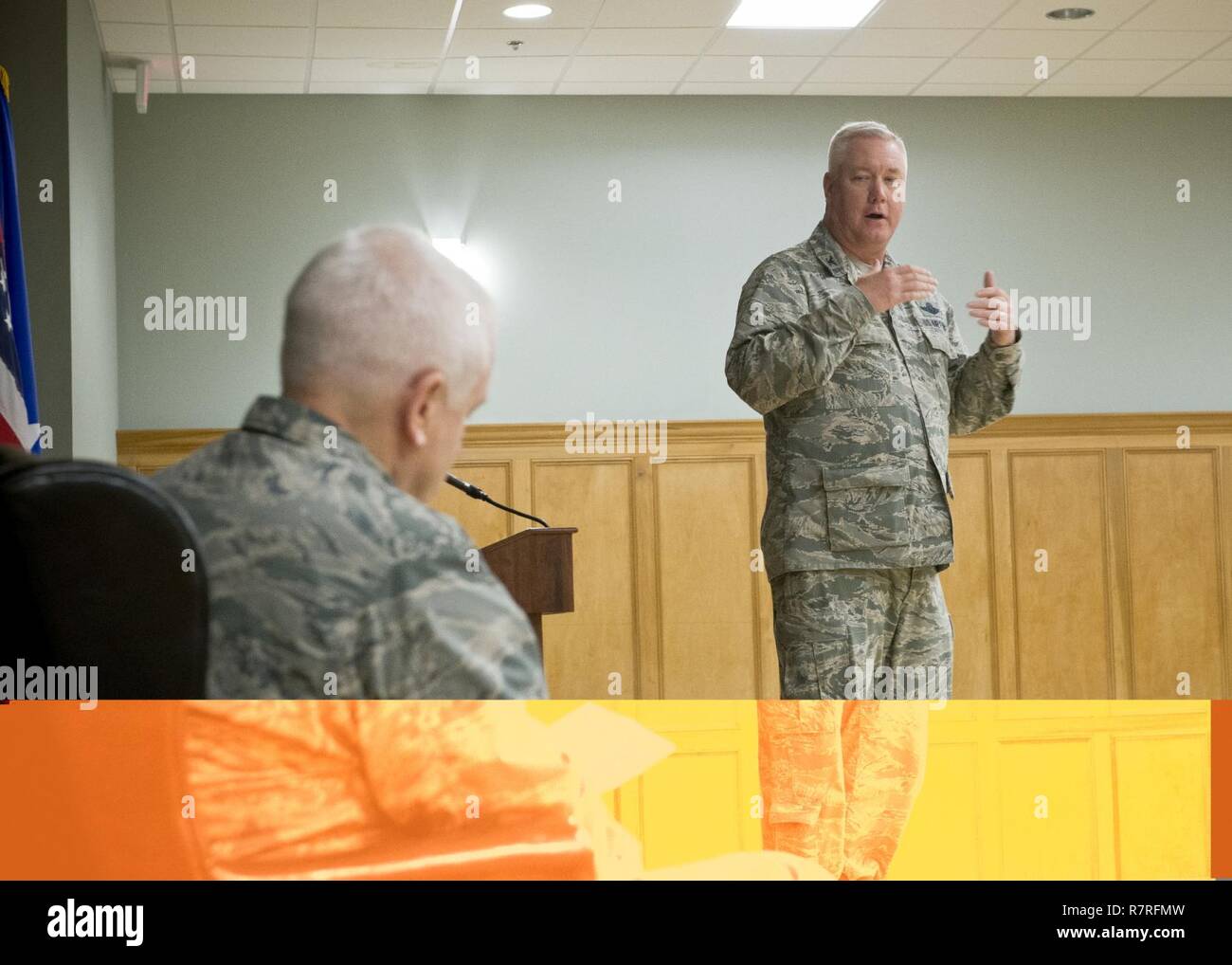 Col. Robert A. Ator II, 189th Airlift Wing commander, delivers remarks ...