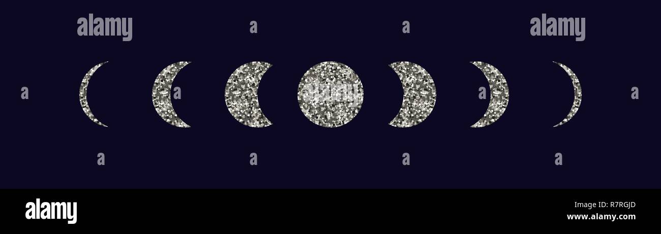 Moon phases icons set. Dark blue background. Silhouette of silver ...