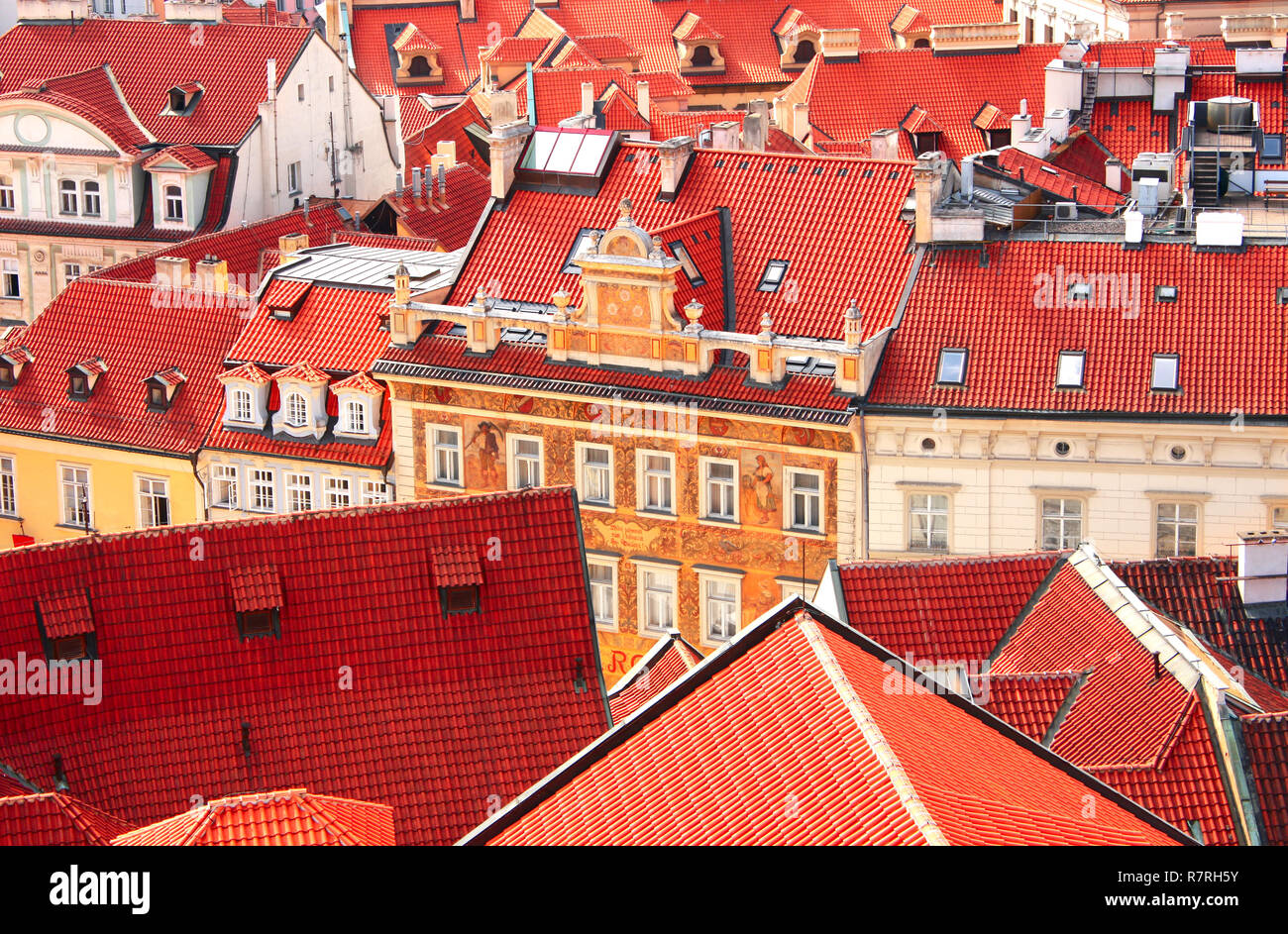 Roofs of old houses on Old Town Square, Prague, Czech republic Stock ...