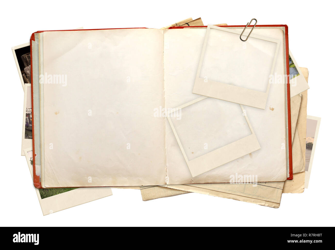 Old book and photos. Objects isolated on white background Stock Photo ...
