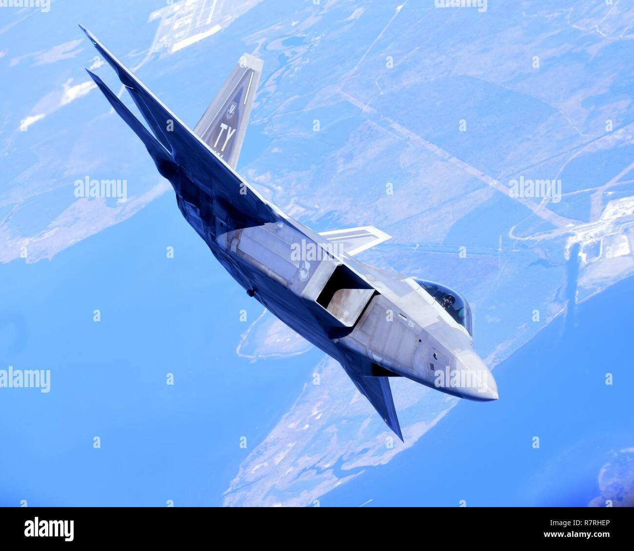 An F-22 Raptor from Tyndall Air Force Base flies over Florida, April 1 ...