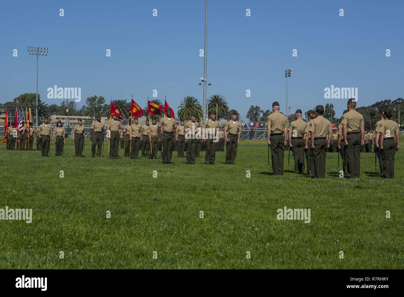 U.S. Marine Officers, platoon commanders and guidon bearers with the ...